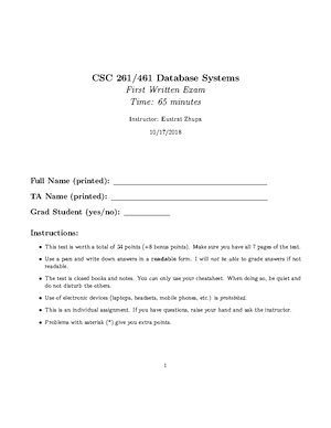 Ps3sol - database management system assignment - Practice Problem Set CSC 261/461(Database ...