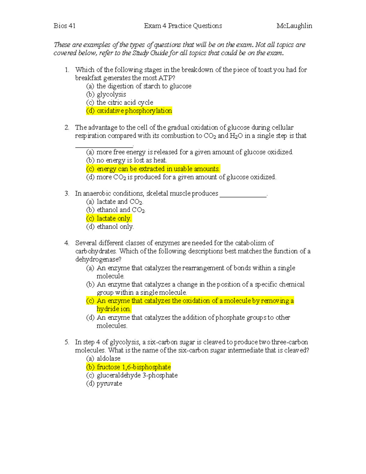 Exam 4 Practice Questions - These are examples of the types of ...