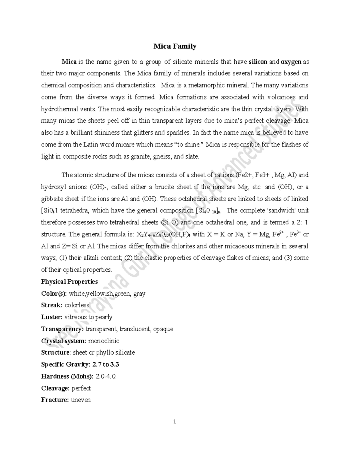 The Mica group of minerals - Mica Family Mica is the name given to a ...