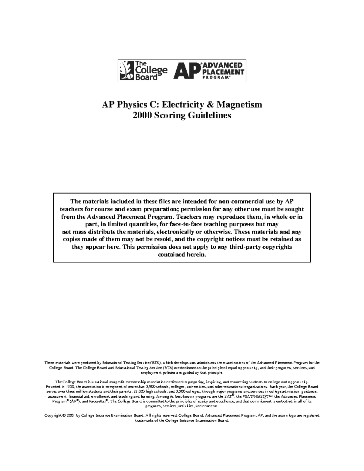 Sg physics c em 00 - Sssss - AP Physics C: Electricity & Magnetism 2000 ...