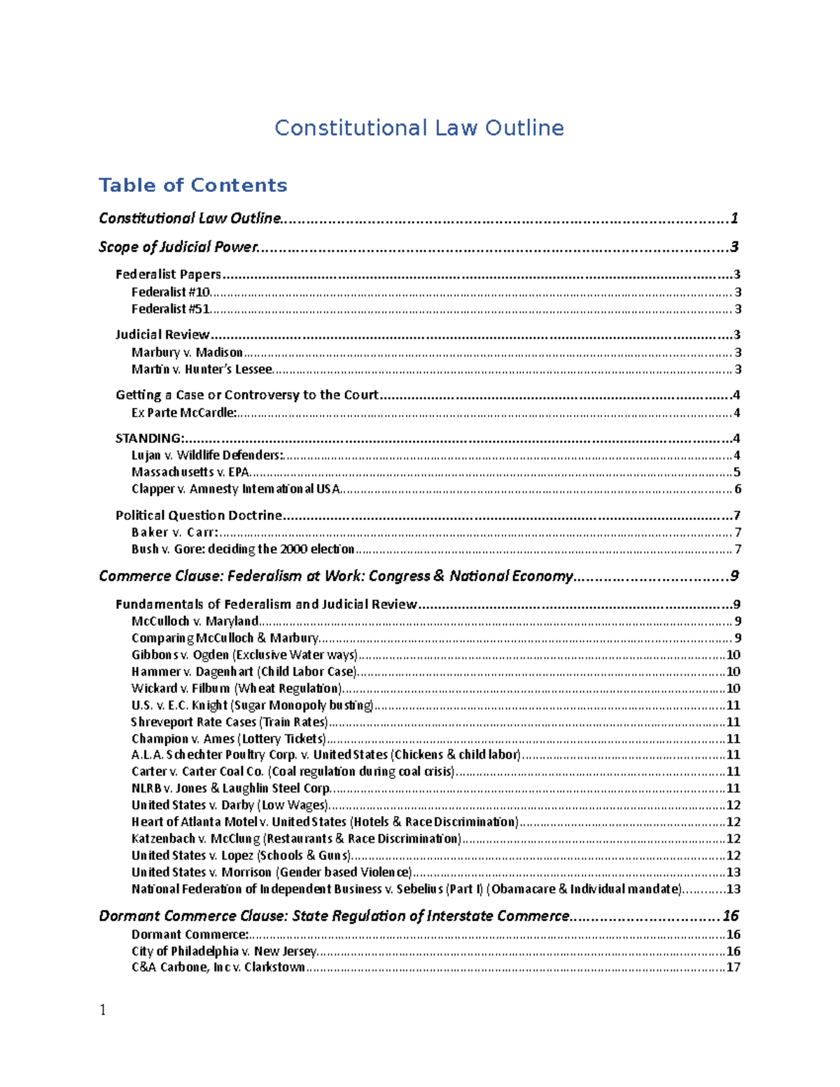 Constitutional Law I Outline - Constitutional Law Outline ...