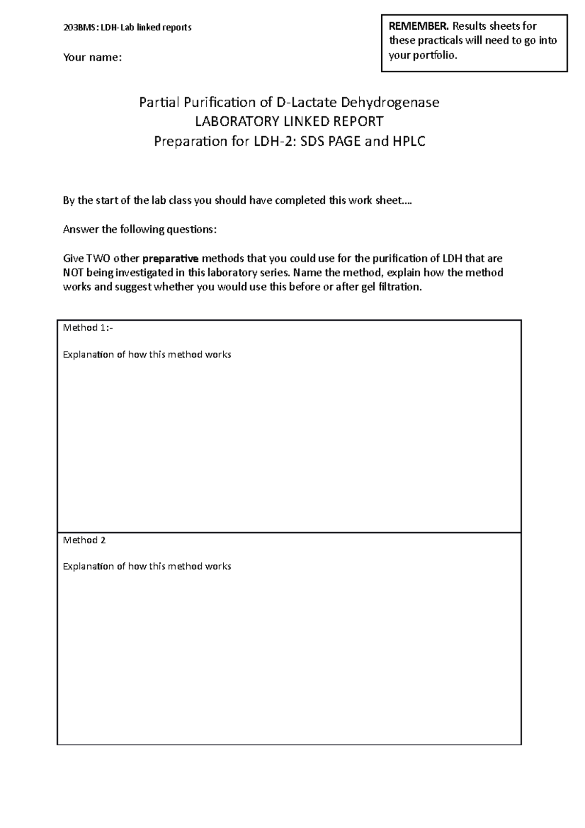 LDH-2 LAB Linked report - 203BMS: LDH-Lab linked reports Your name ...