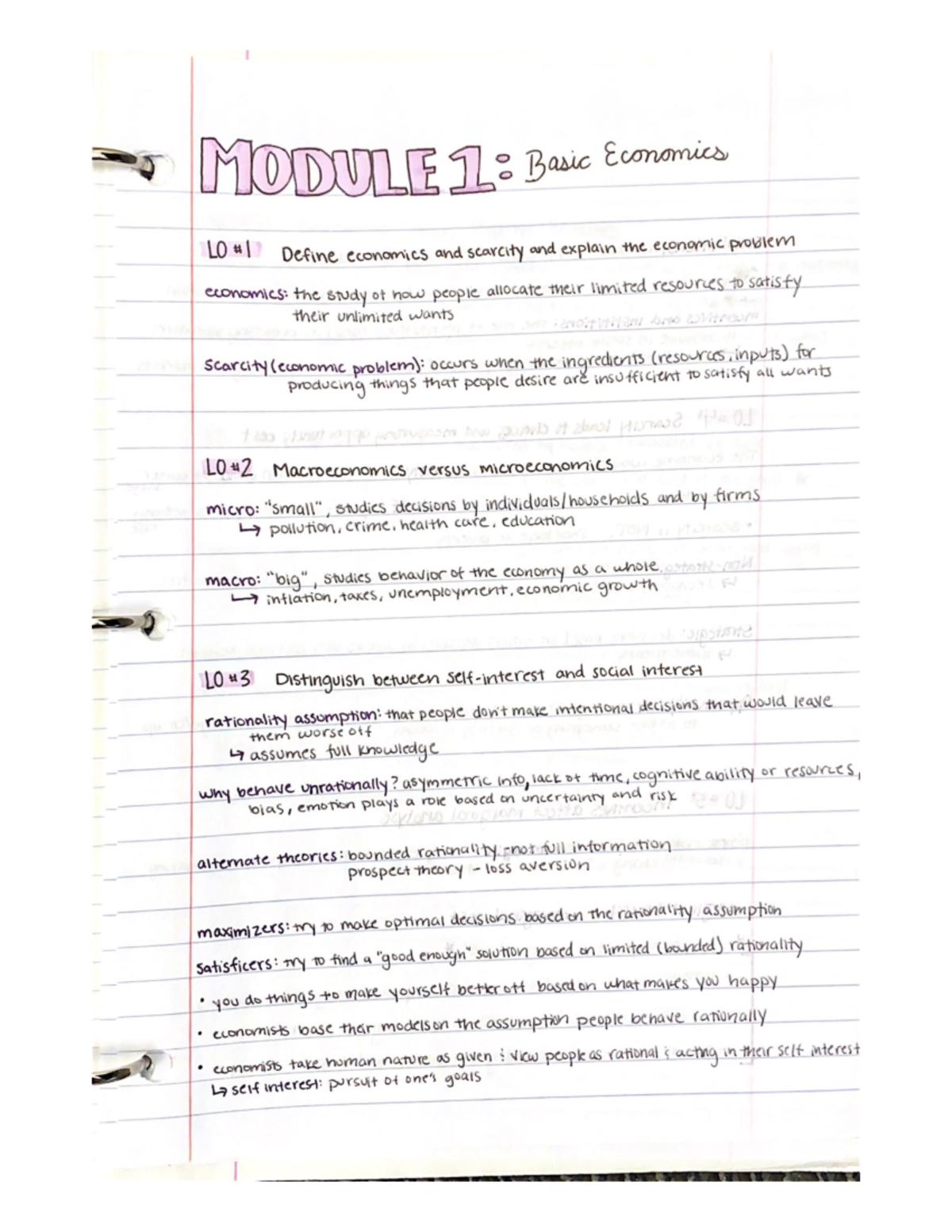 Chapter 1 Notes - MODULE1: Basic Economics Define economics and ...