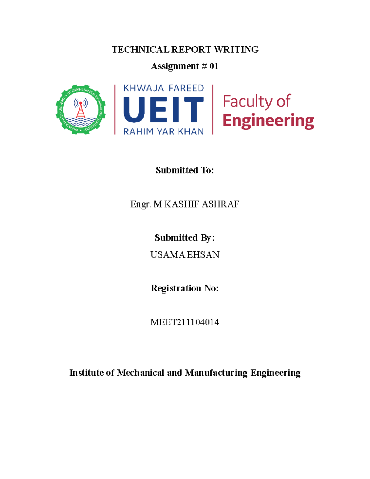 Technical Reports Writing Assignment - TECHNICAL REPORT WRITING ...