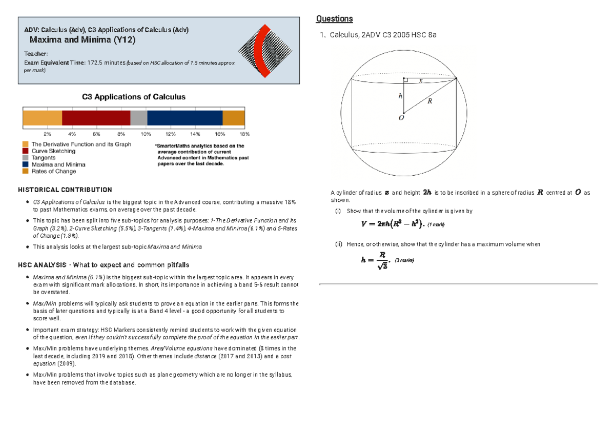 Adv - C3 Application of Calculus - Max and Min - ADV: Calculus (Adv ...
