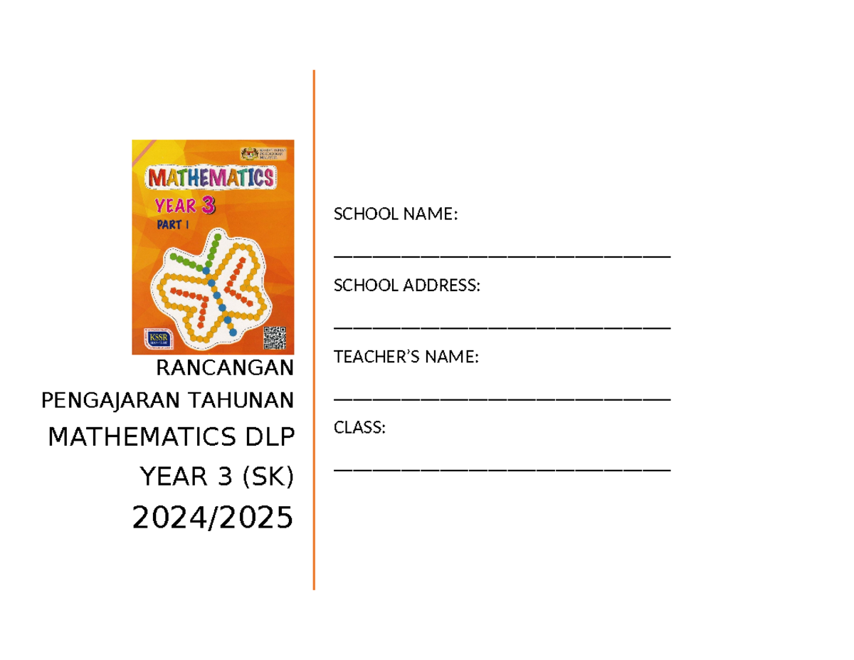 RPT MATH DLP YEAR 3 SK 2024 2025 By Rozayus Academy - RANCANGAN ...