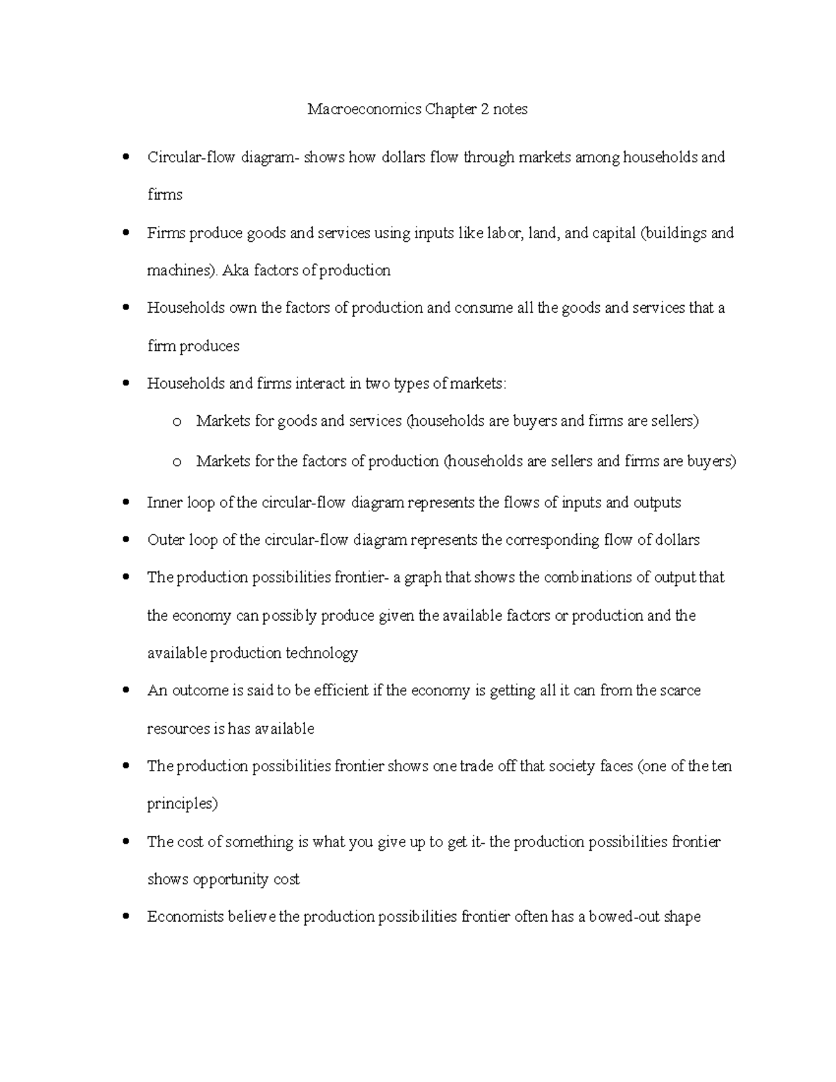 Chapter 2 notes - Macroeconomics Chapter 2 notes Circular-flow diagram ...