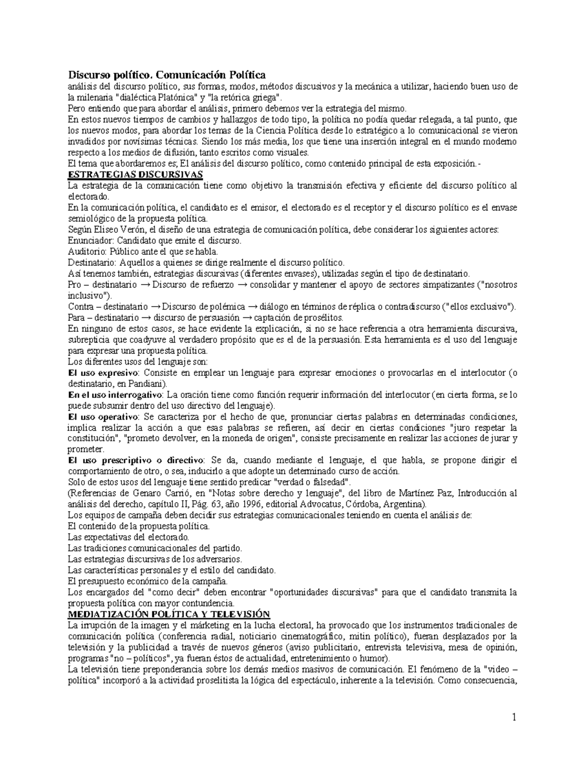 Discurso político - apunte - Discurso político. Comunicación Política ...