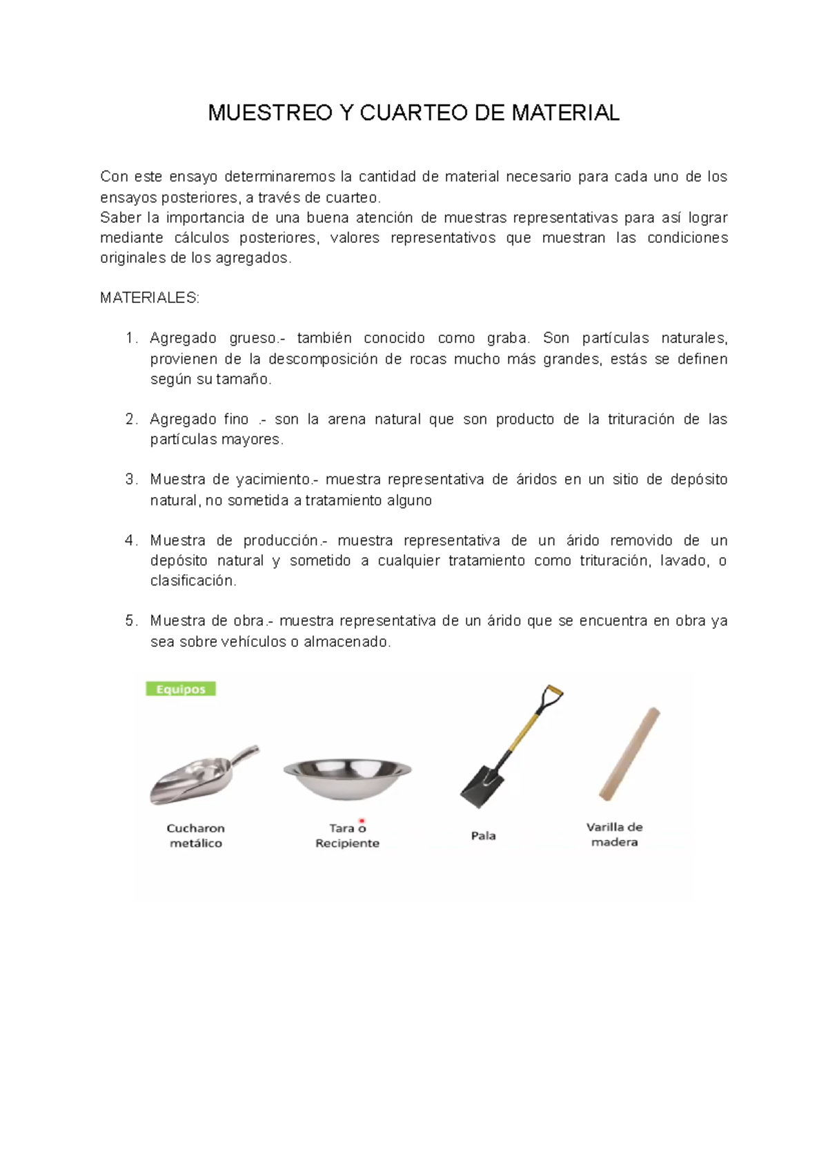 Materiales de Construcción - MUESTREO Y CUARTEO DE MATERIAL Con este ...