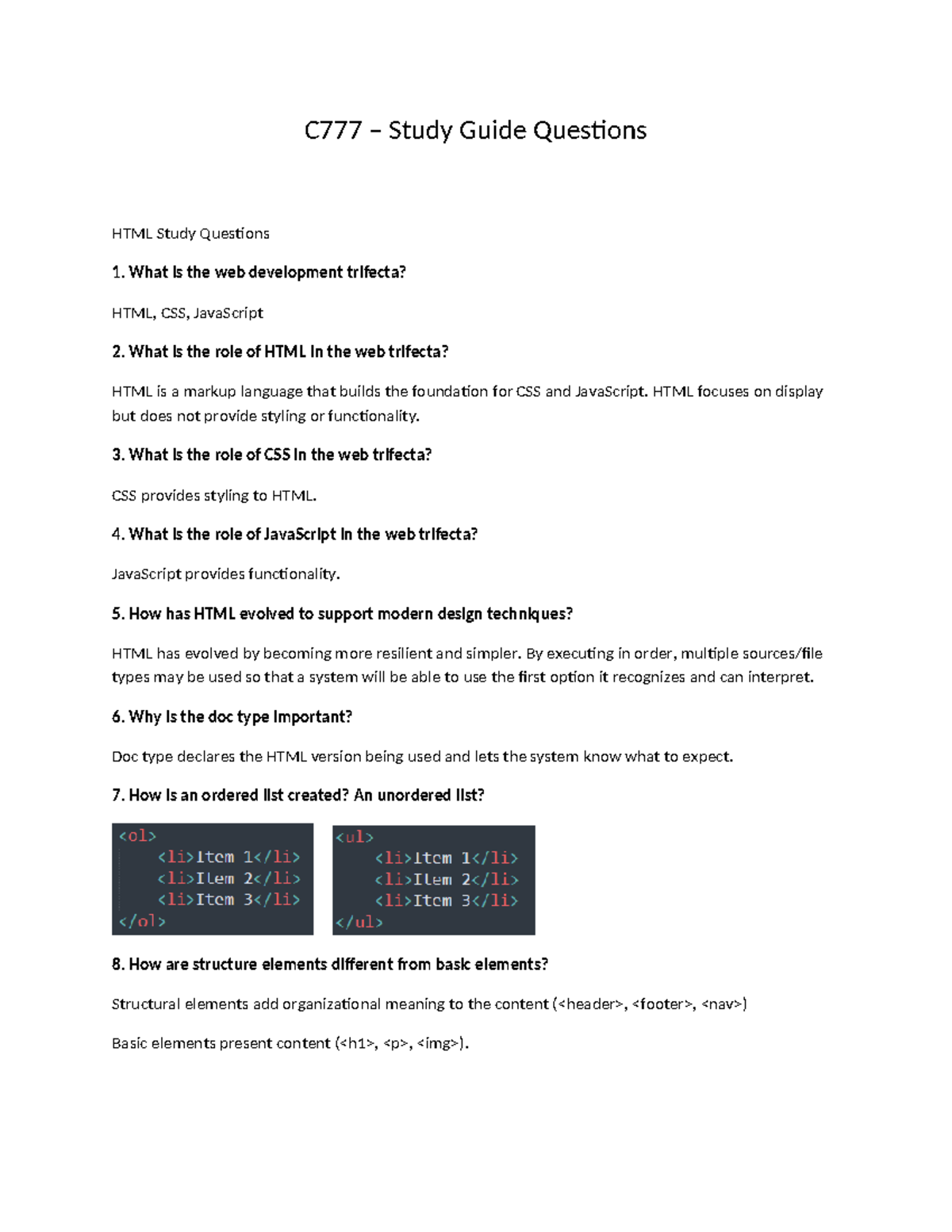 C777 Study Guide Questions - C777 – Study Guide Questions HTML Study ...