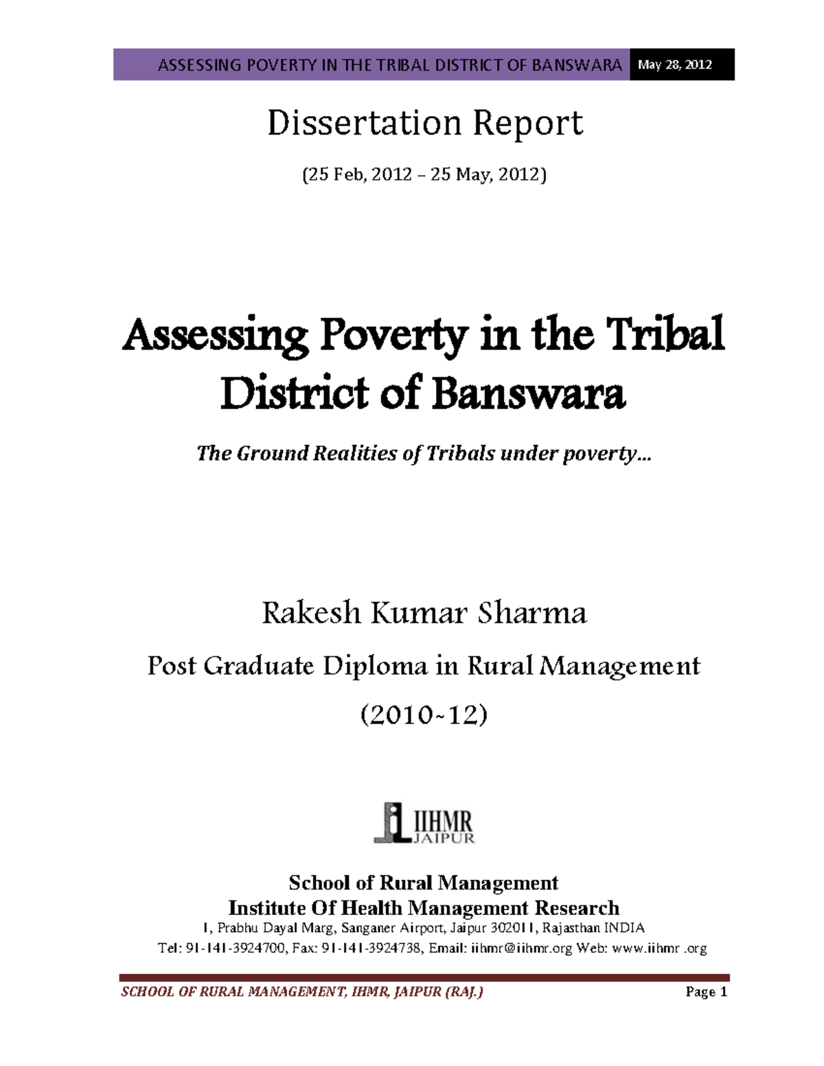 Dissertation Report - .. Rakesh Kumar Sharma Post Graduate Diploma in ...