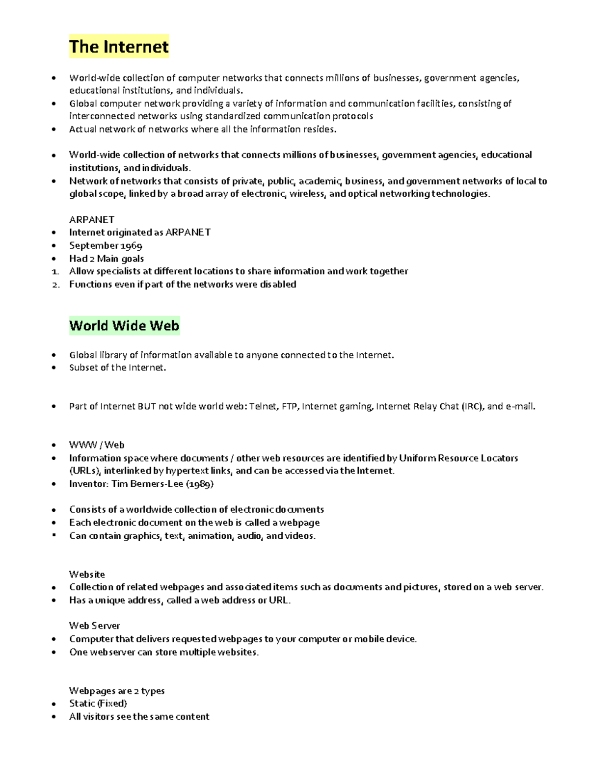 The Internet - Summary Information System - The Internet • World-wide ...