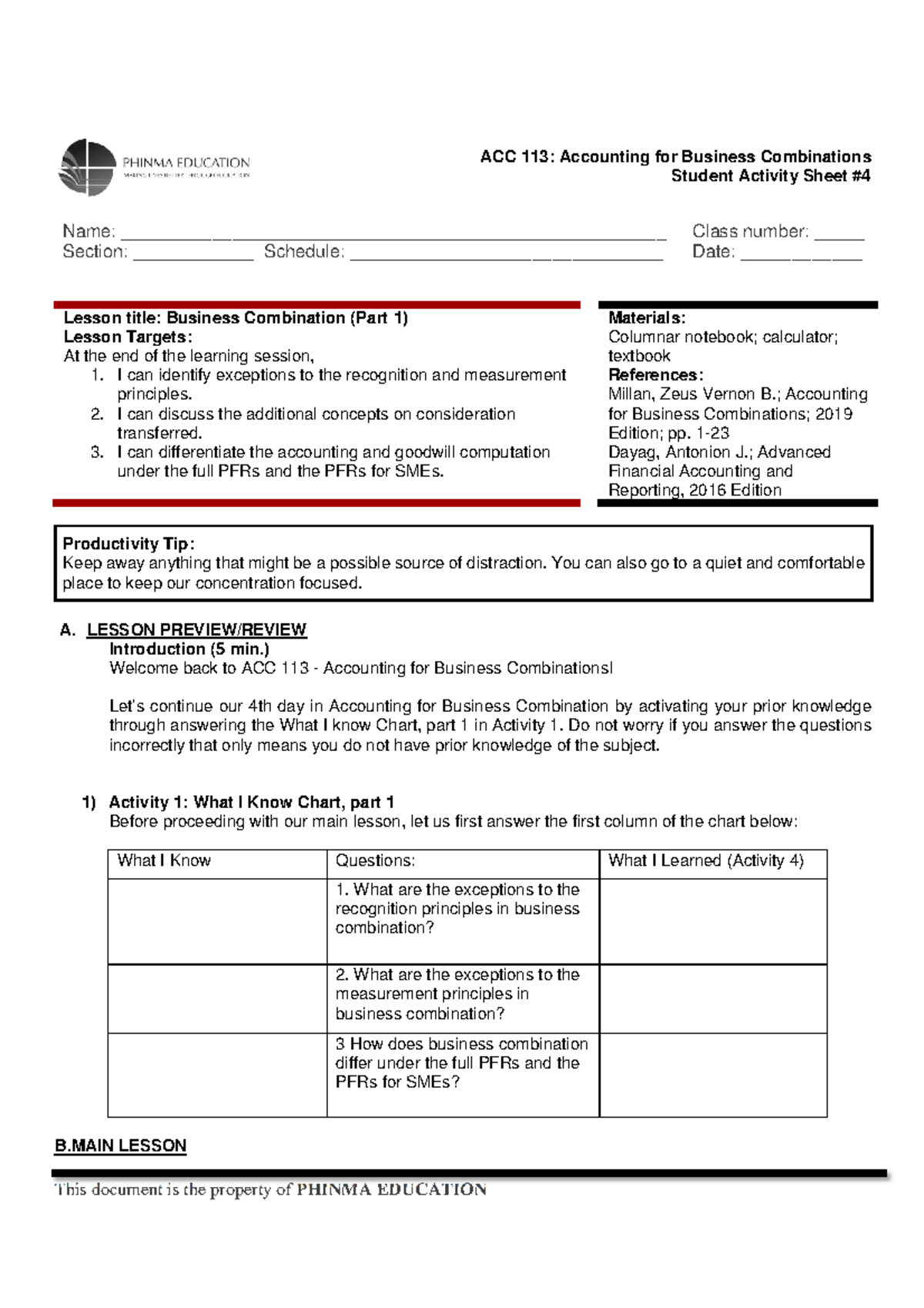 Copy of ACC 113 SAS Day 4 - SAS - Student Activity Sheet # Name: - Studocu