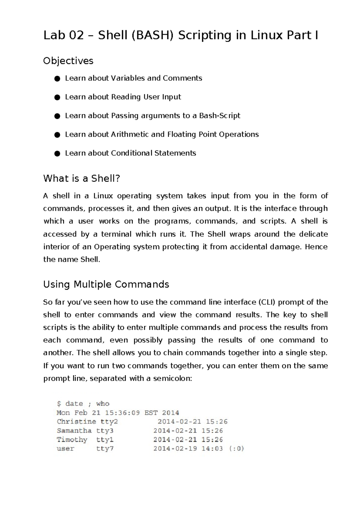 Bash Script OSLab - OS Lectures - Lab 02 – Shell (BASH) Scripting in Linux Part I Objectives ...