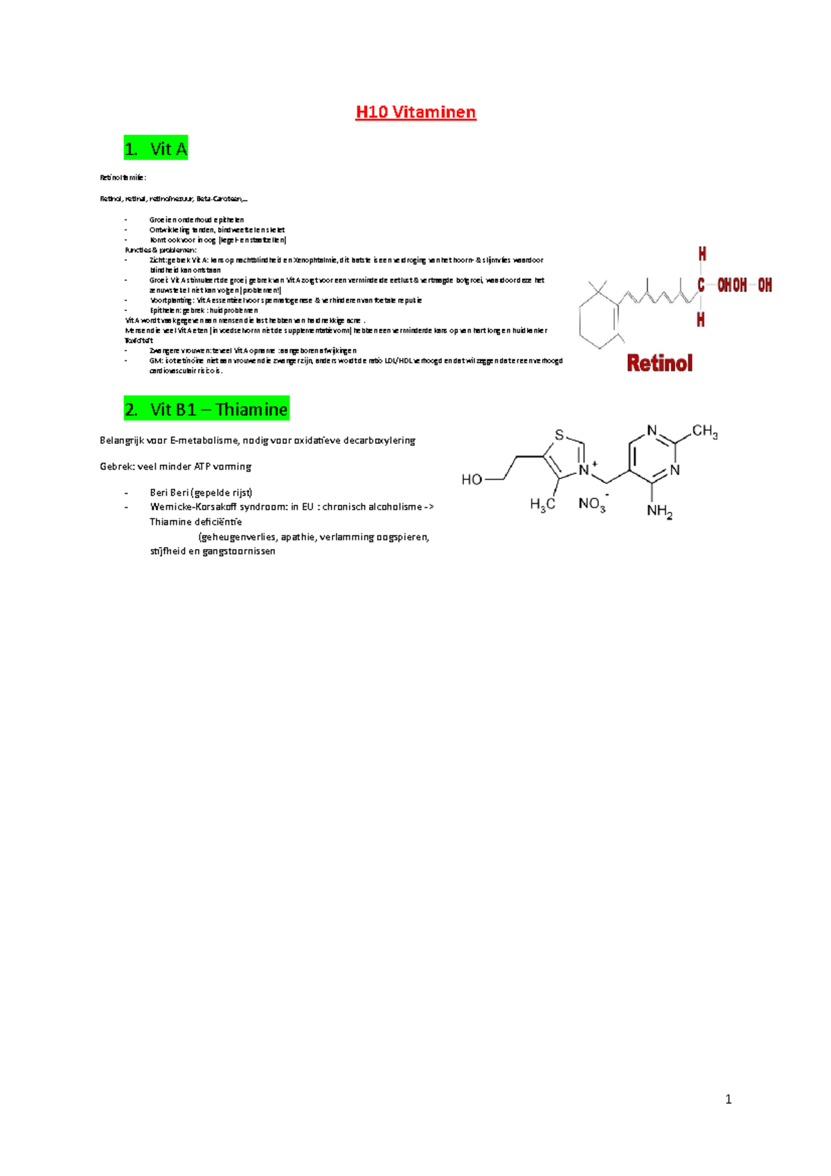 H10-Vitaminen-1 - Farmaceutische wetenschappen 1e Bach: Samenvatting ...