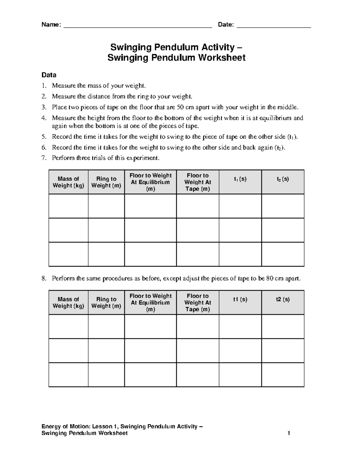 Swinging pendulum PE to KE - Energy of Motion: Lesson 1, Swinging ...