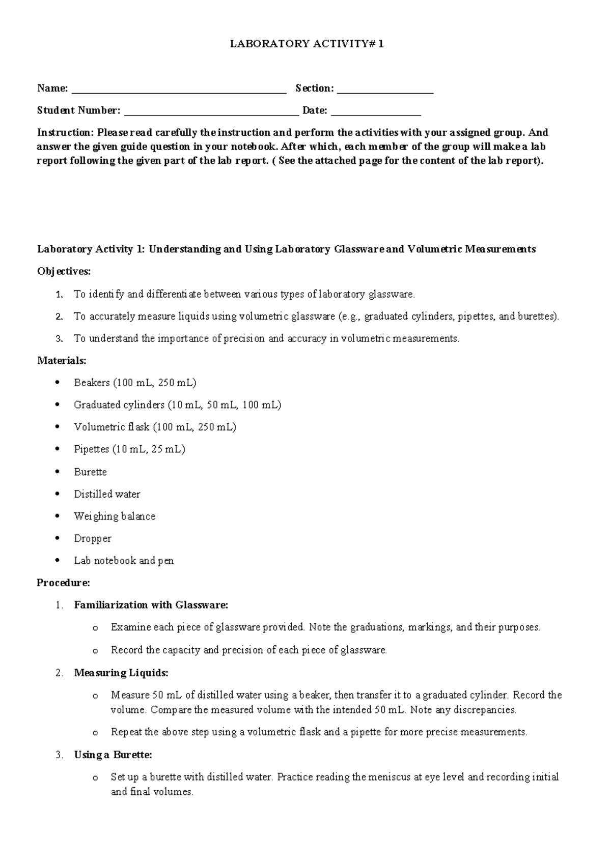 Lab Act on Apparatus - Helpful - LABORATORY ACTIVITY# 1 Name