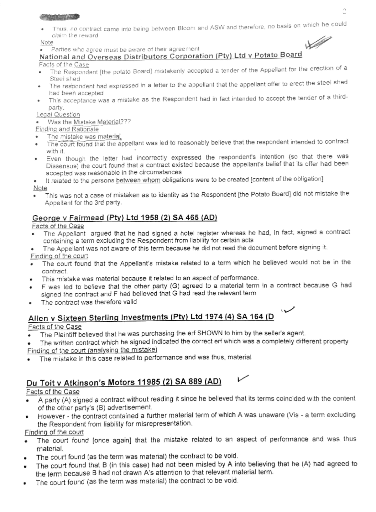 Law of contract A Case Laws - KTR211 - Studocu