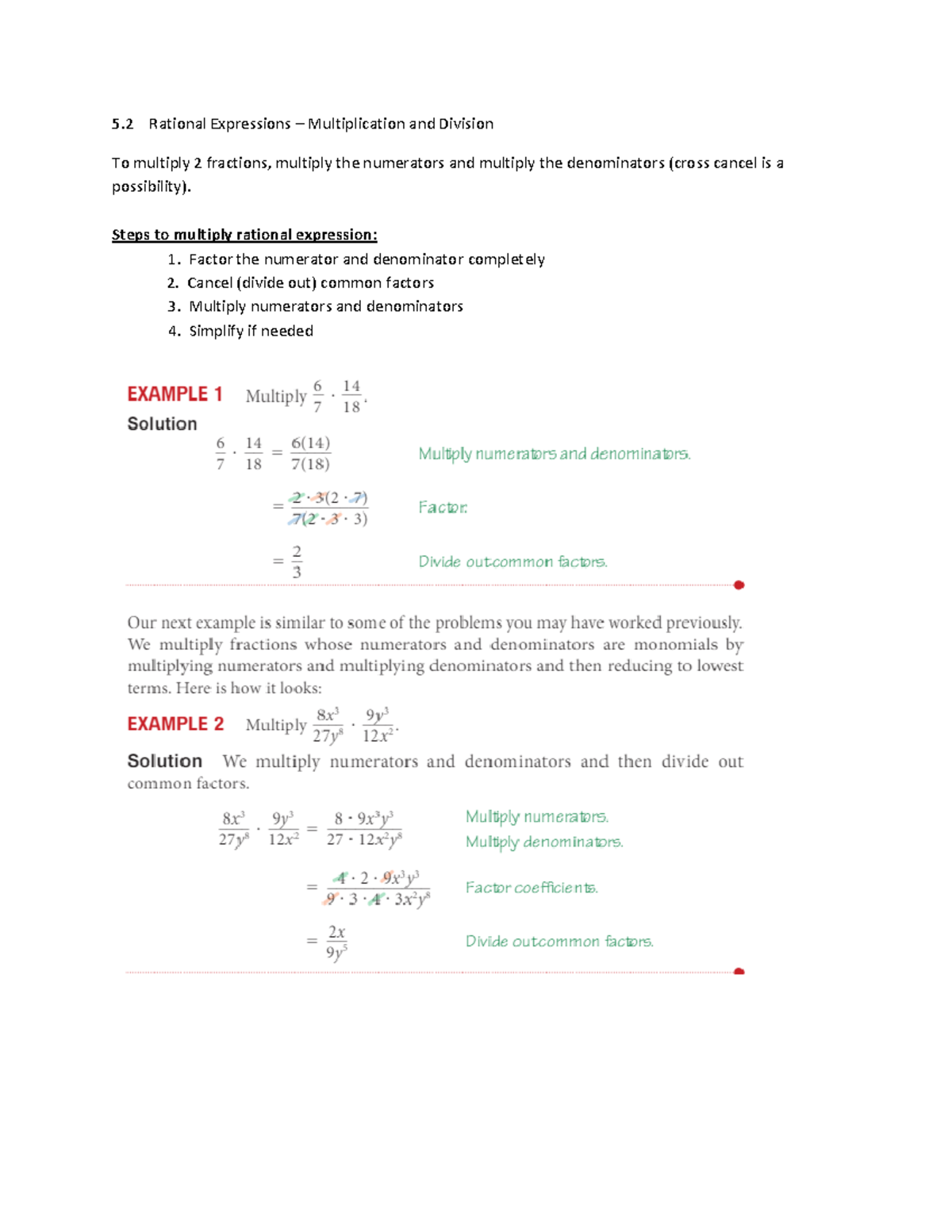 Rational Expressions 5 - Steps to multiply rational expression: 1 ...