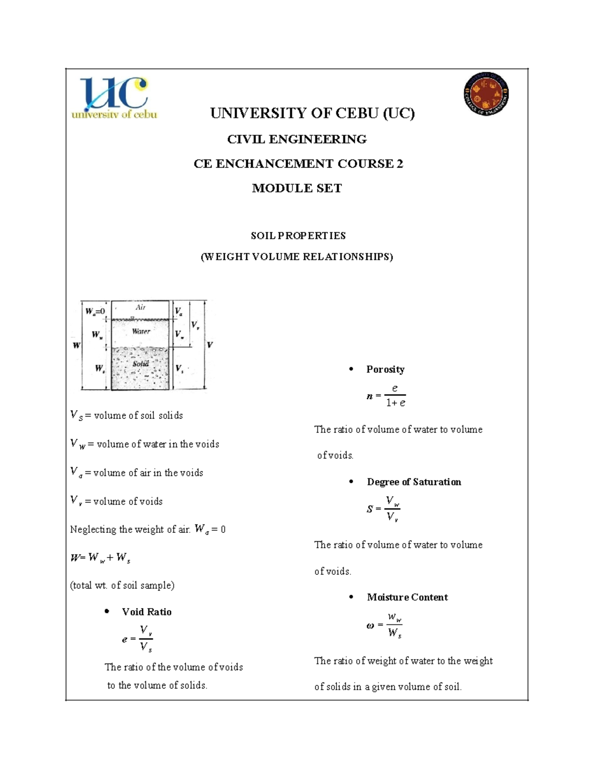 SOIL Properties) - UNIVERSITY OF CEBU (UC) CIVIL ENGINEERING CE ...