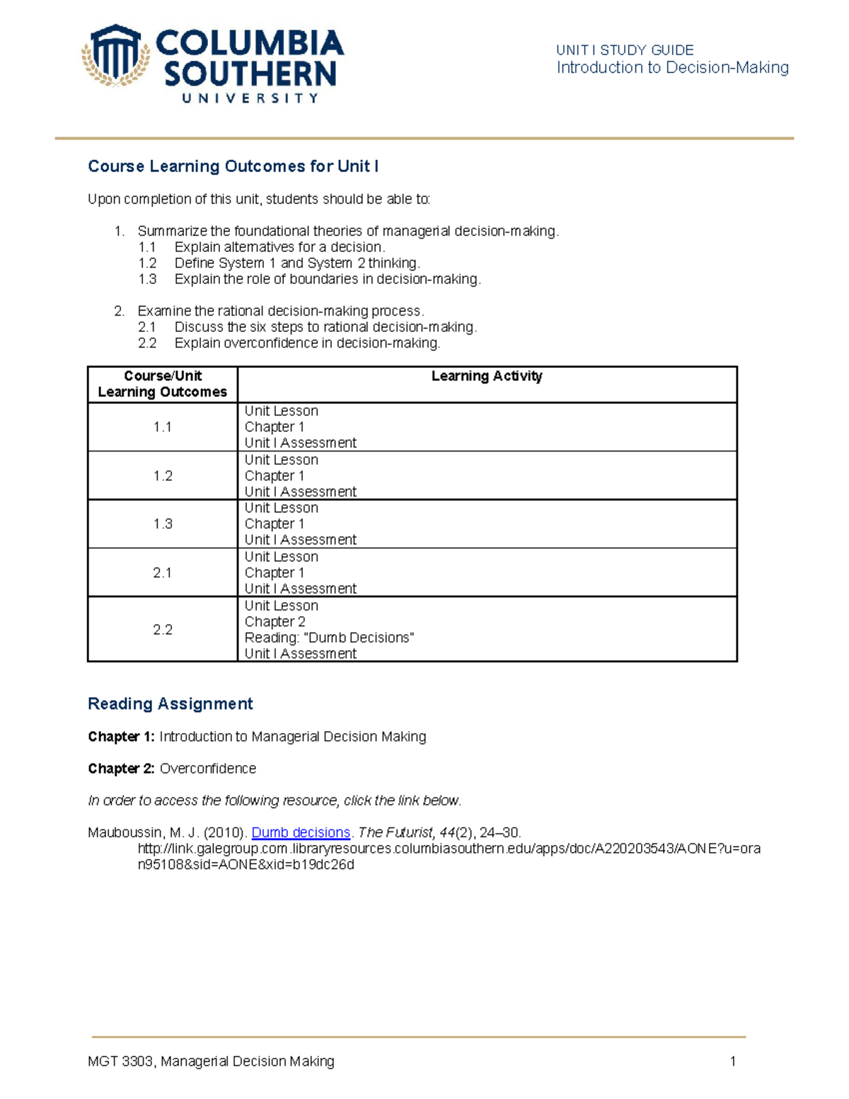 Unit I - study guide - Course Learning Outcomes for Unit I Upon ...