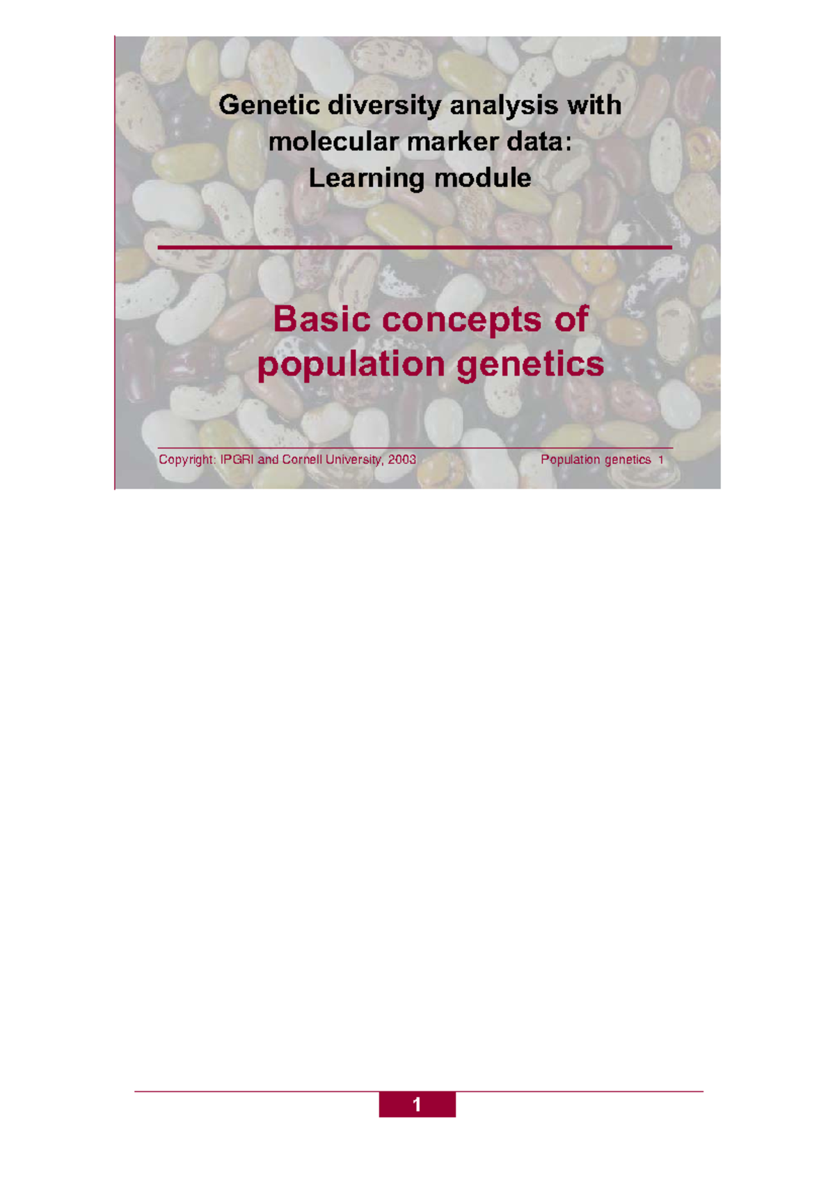 02 Populationgenetics - Copyright: IPGRI and Cornell University, 2003 ...