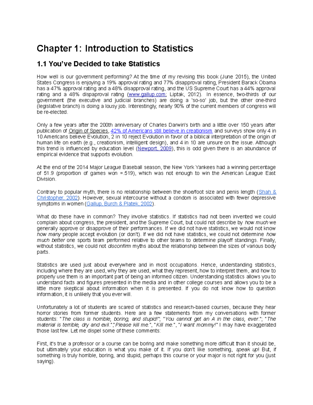 Chapter 1 - Chapter 1: Introduction to Statistics 1 You’ve Decided to ...