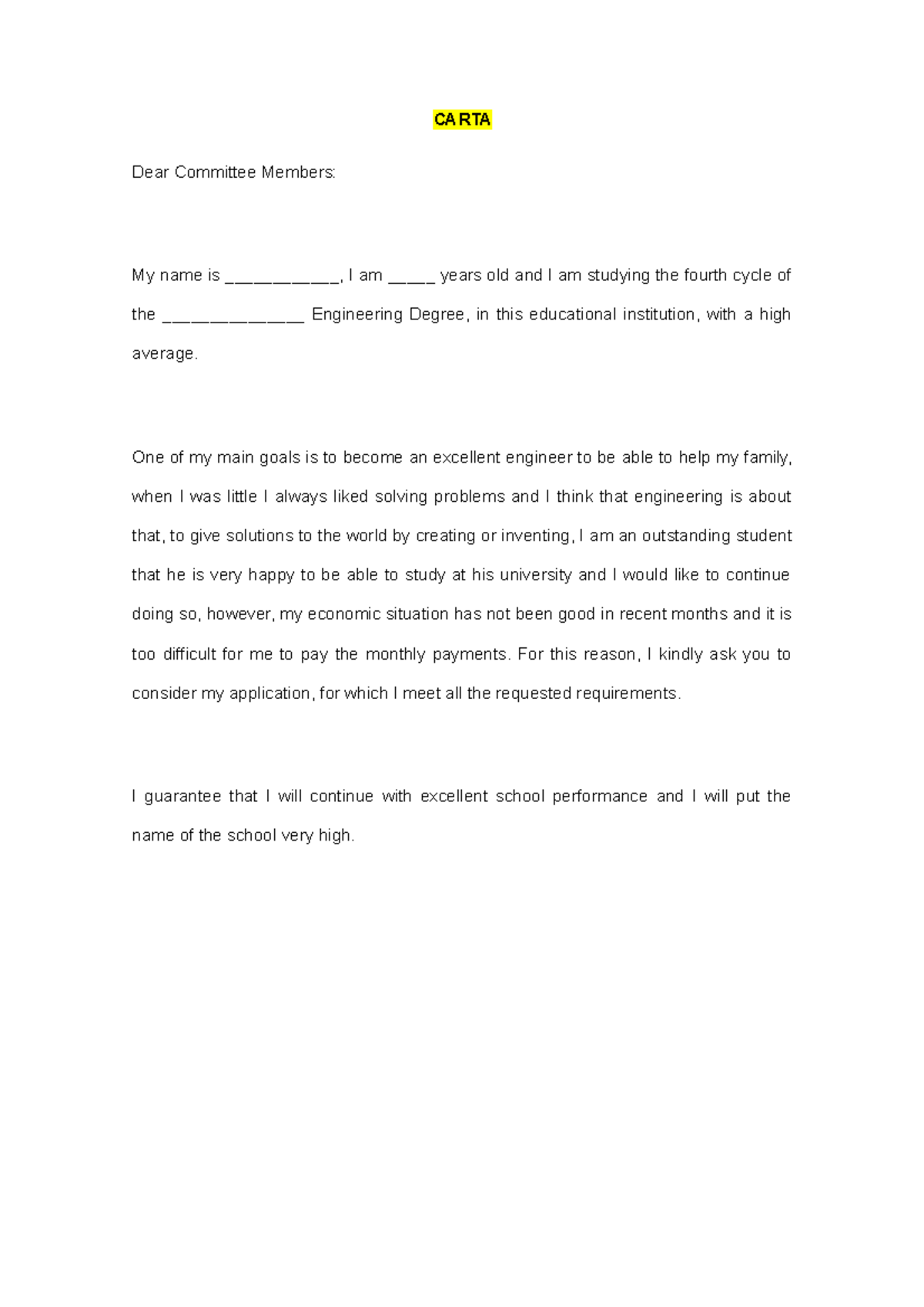 Ingles PROY Final PT1 - CARTA Dear Committee Members: My name is ...