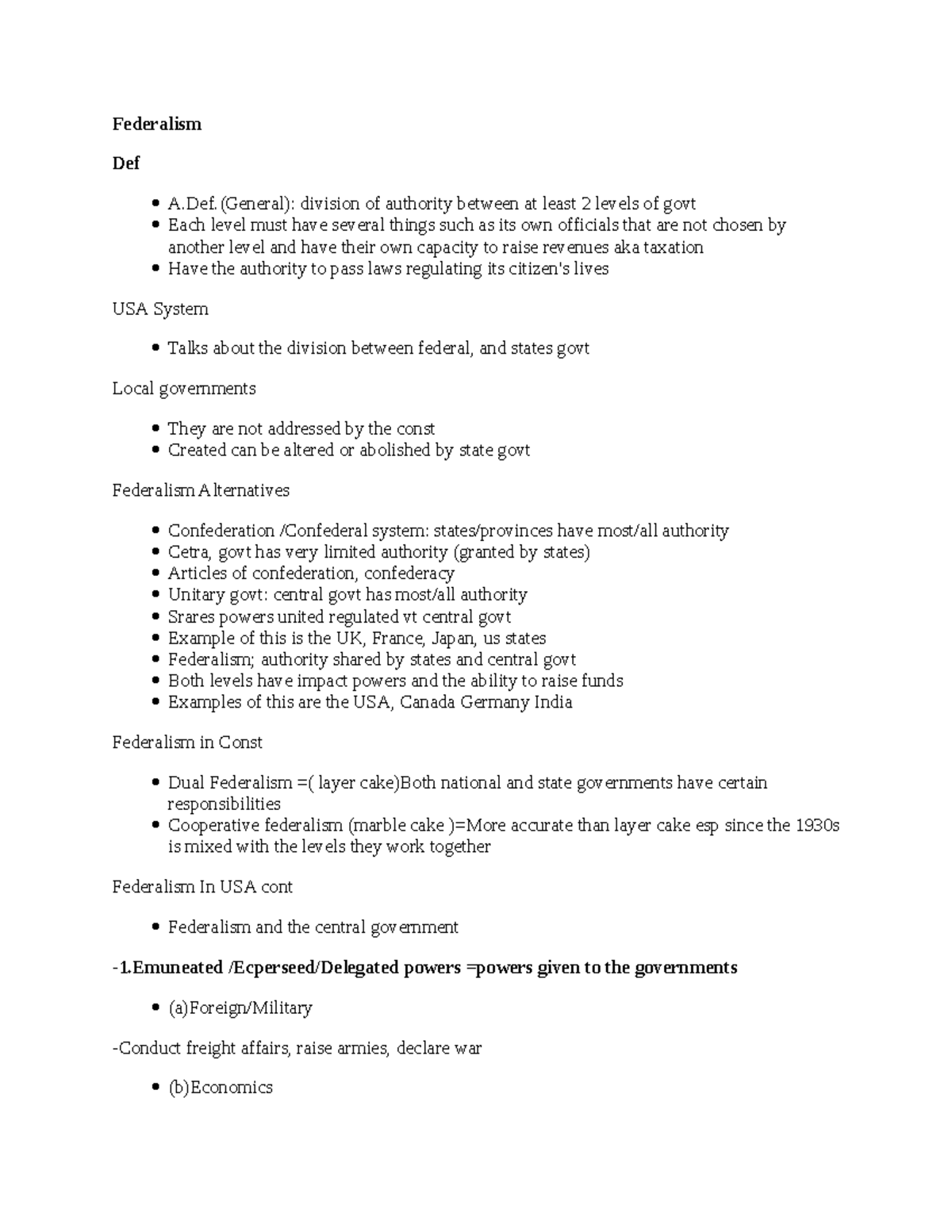 Federalism Notes - Federalism Def A.(General): division of authority ...