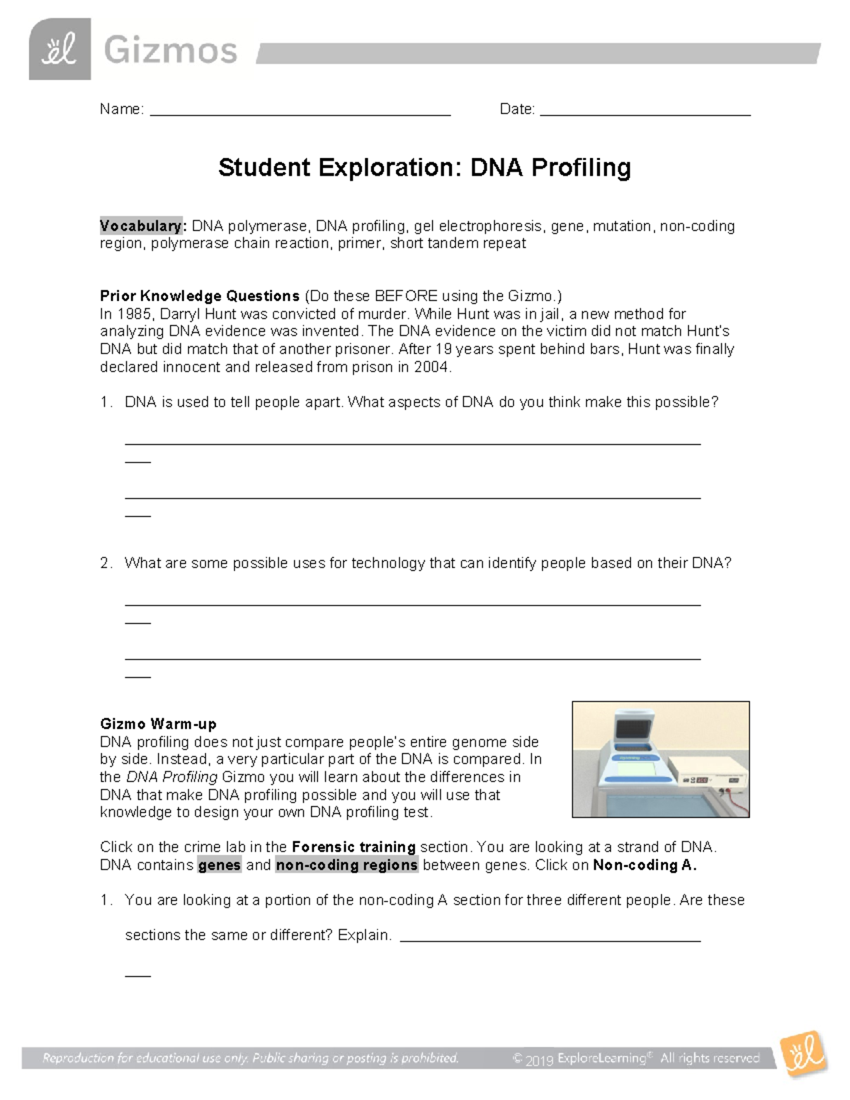 DNAProfiling SE - yep its scwince wokr - Name: Date: Student ...