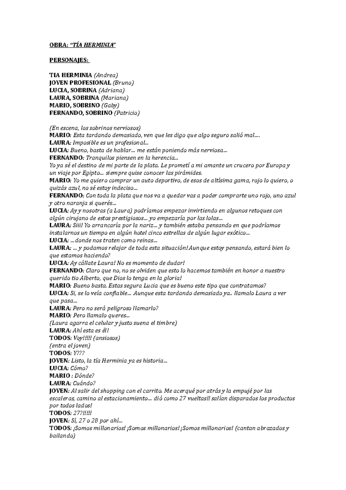 Obrita - Juju - OBRA: “TÍA HERMINIA” PERSONAJES: TIA HERMINIA (Andrea ...