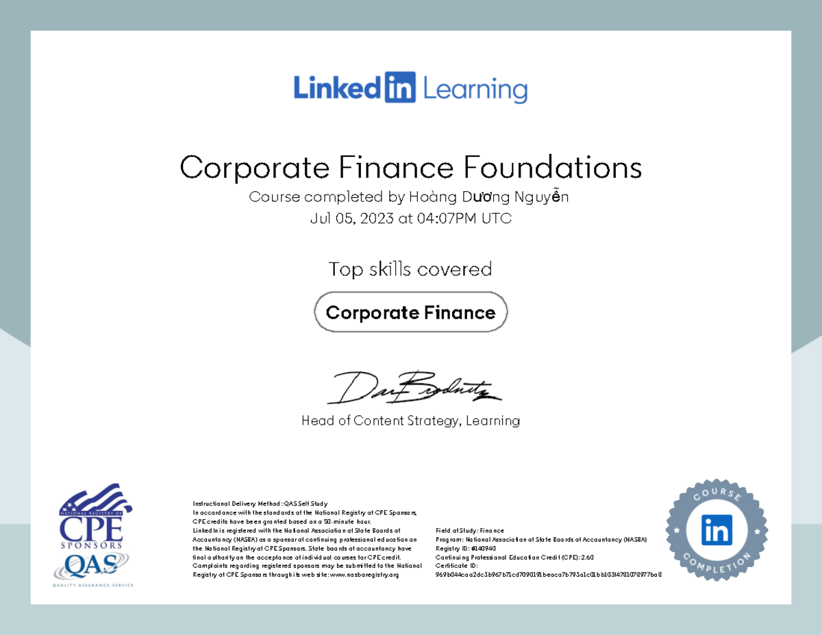Certificate Of Completion Corporate Finance Foundations - Corporate Finance Foundations Course ...