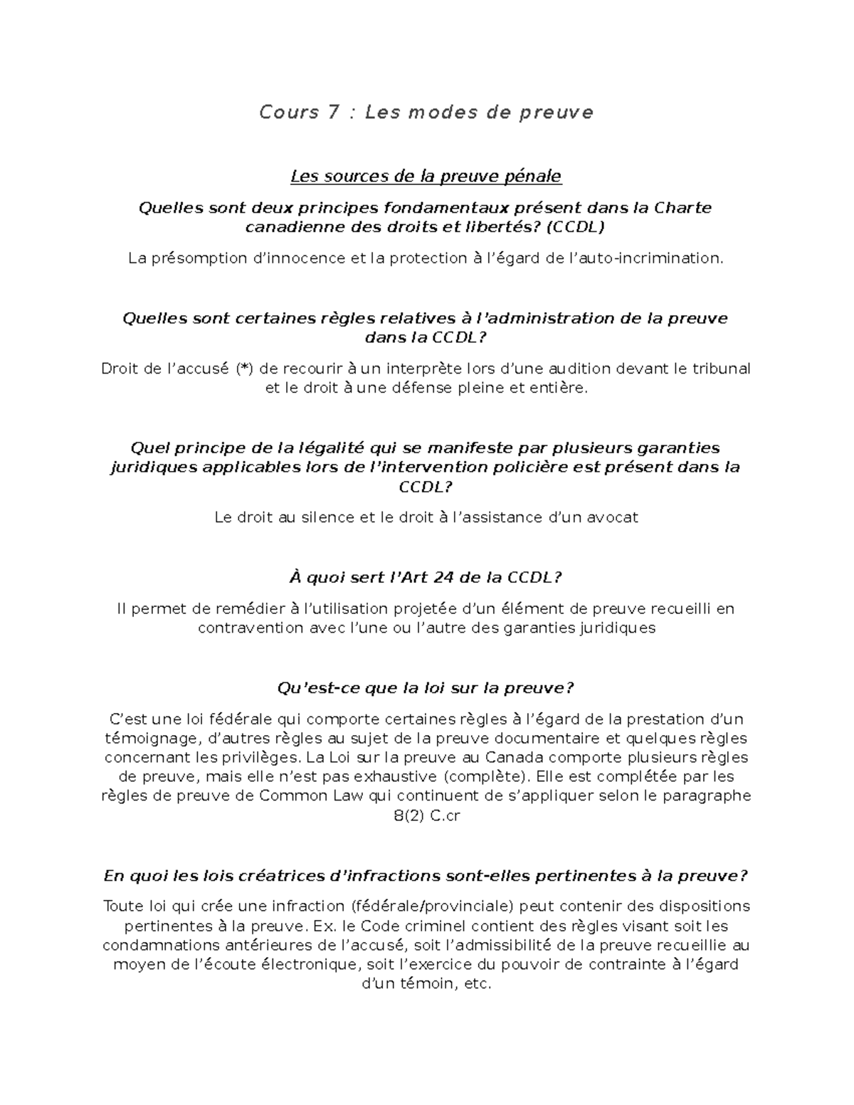 Résumé cours 7-CRI2001 - Cours 7 : Les modes de preuve Les sources de ...