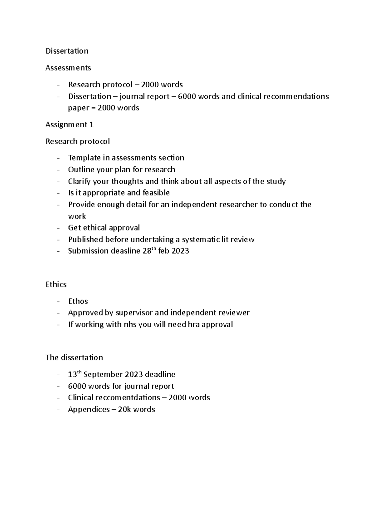Lecture 1 - Dissertation Assessments Research protocol – 2000 words ...
