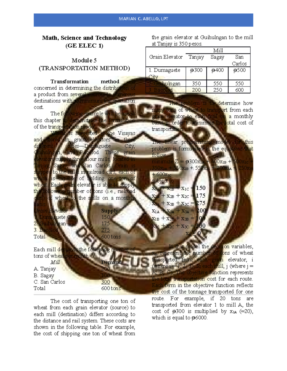 Math Science and Technology Module 5 - Math, Science and Technology (GE ...