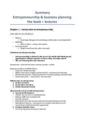 Entrepreneurship chapter 4 summarized - 4 Describe business models and ...