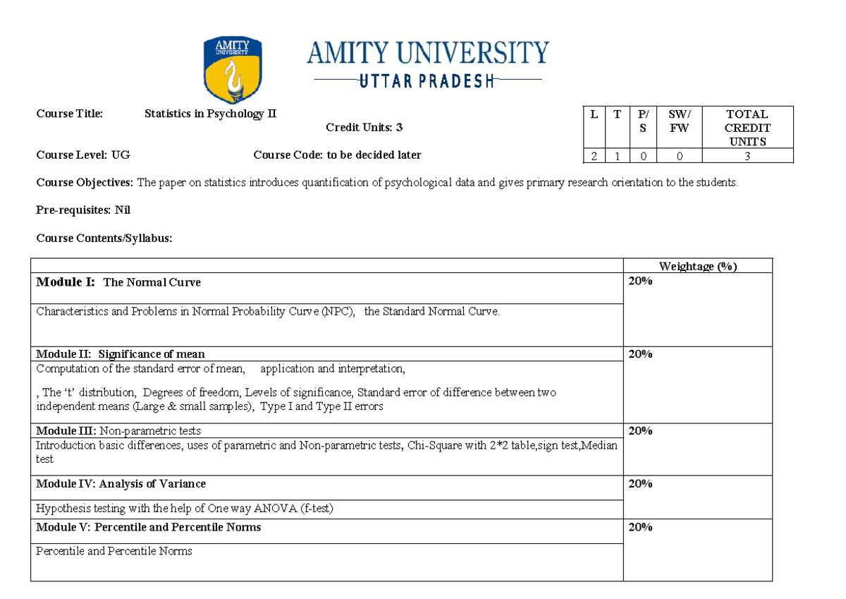 Statistics in Psychology- II - Course Title: Statistics in Psychology ...