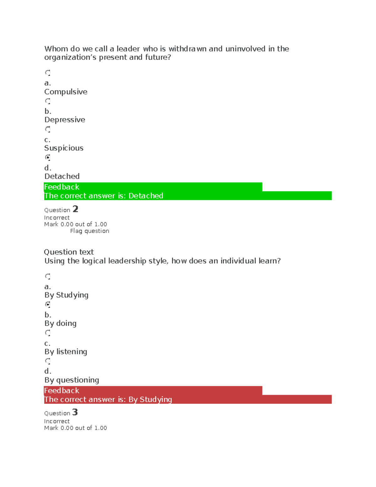 Unit 7 Self Quiz - quiz - Whom do we call a leader who is withdrawn and ...