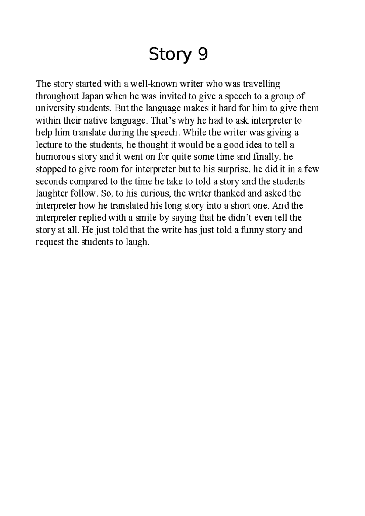 Eng-assignment - English Partaking Notes - Story 9 The story started ...