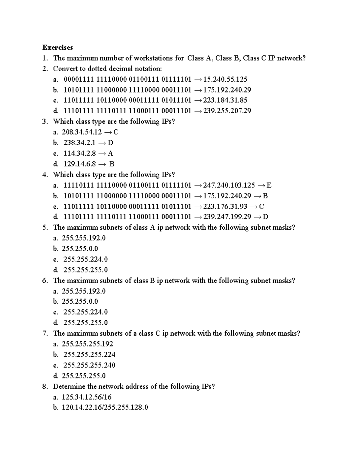 IP-Exercises - IP Exercise - Exercises The maximum number of ...
