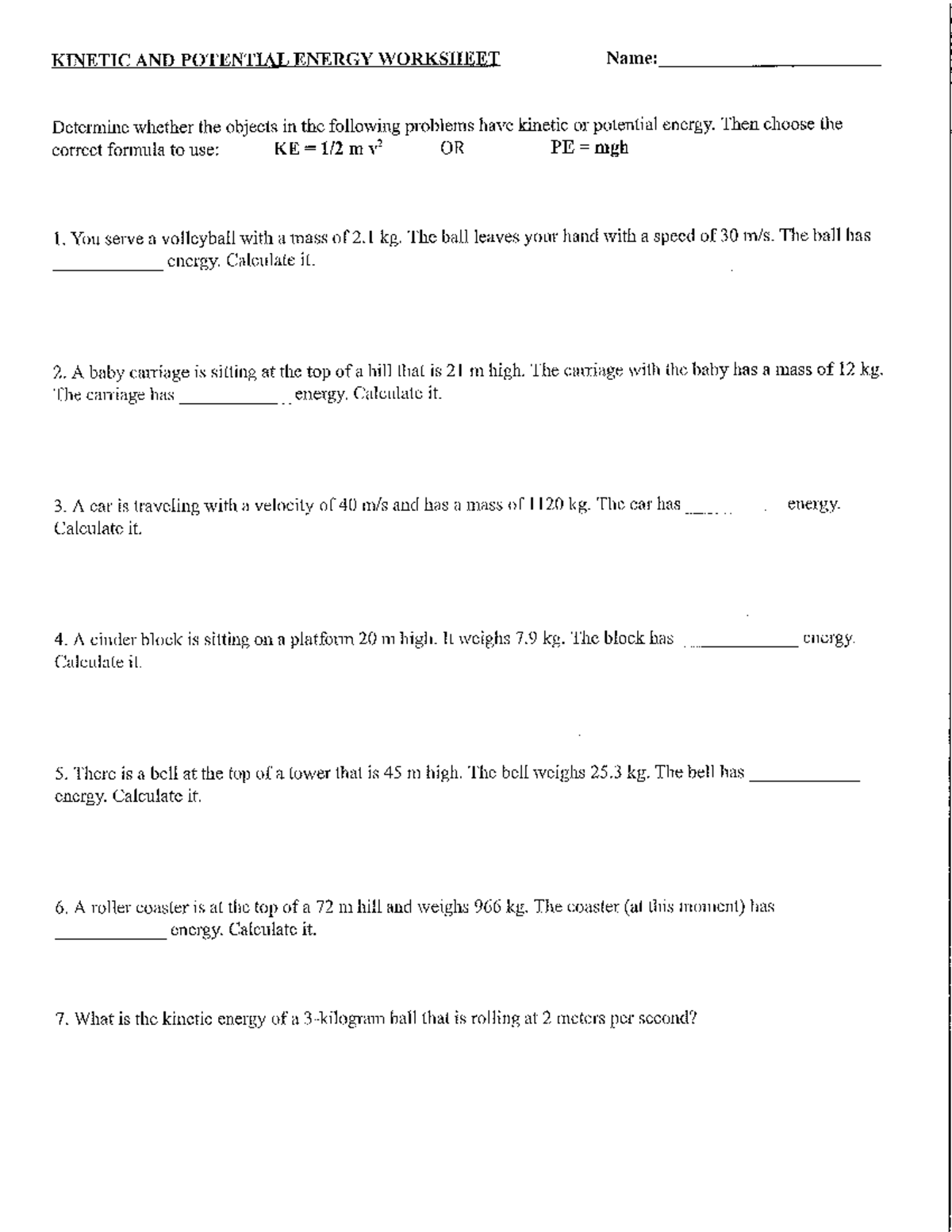 Ke and pe first calculations and answers - Studocu