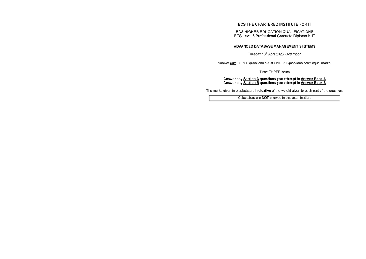 Heq apr23 pgd adms - Advanced Database Systems Past Papers April 2023 ...