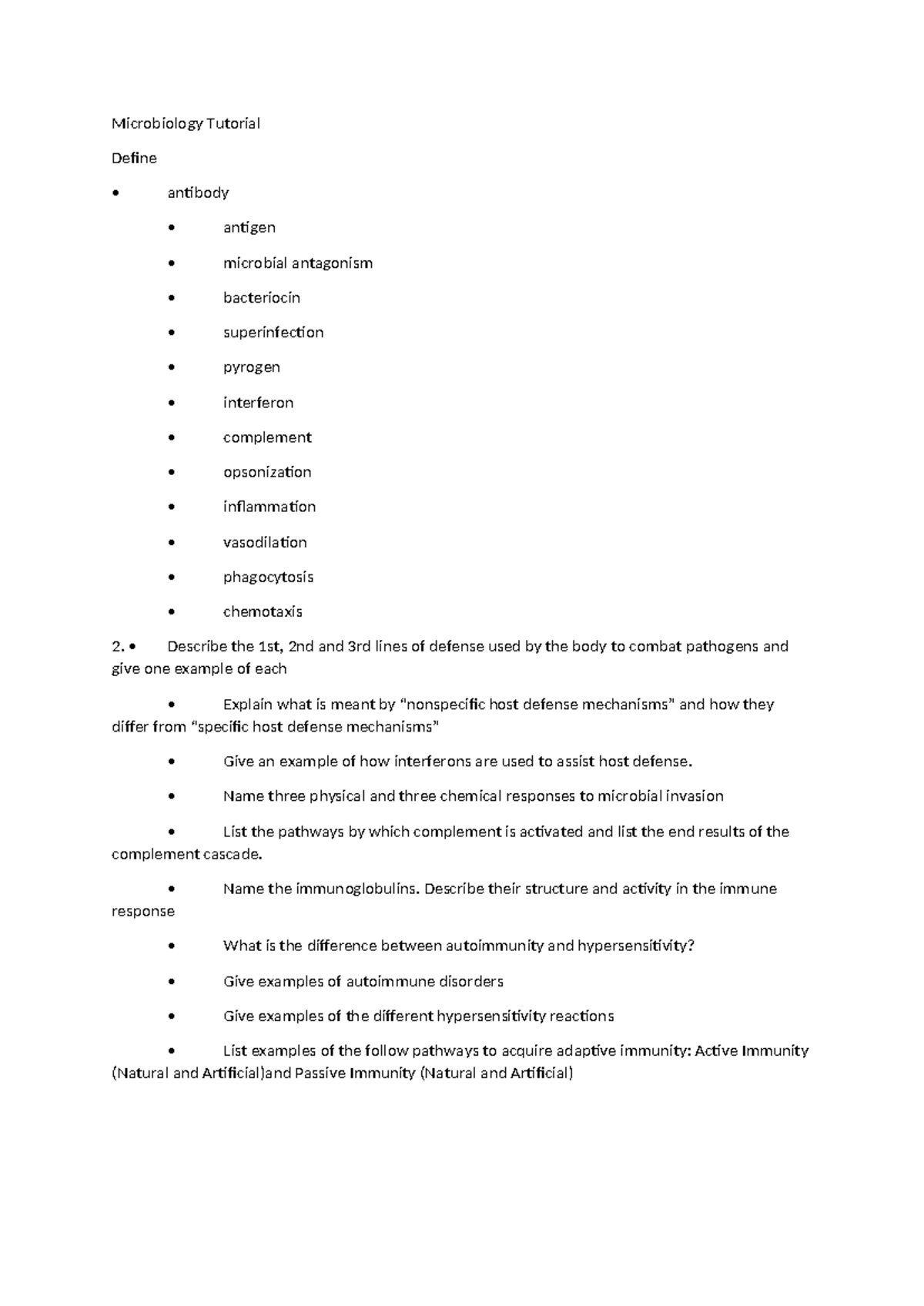 Microbiology Tutorial - Microbiology Tutorial Define antibody antigen microbial antagonism - Studocu