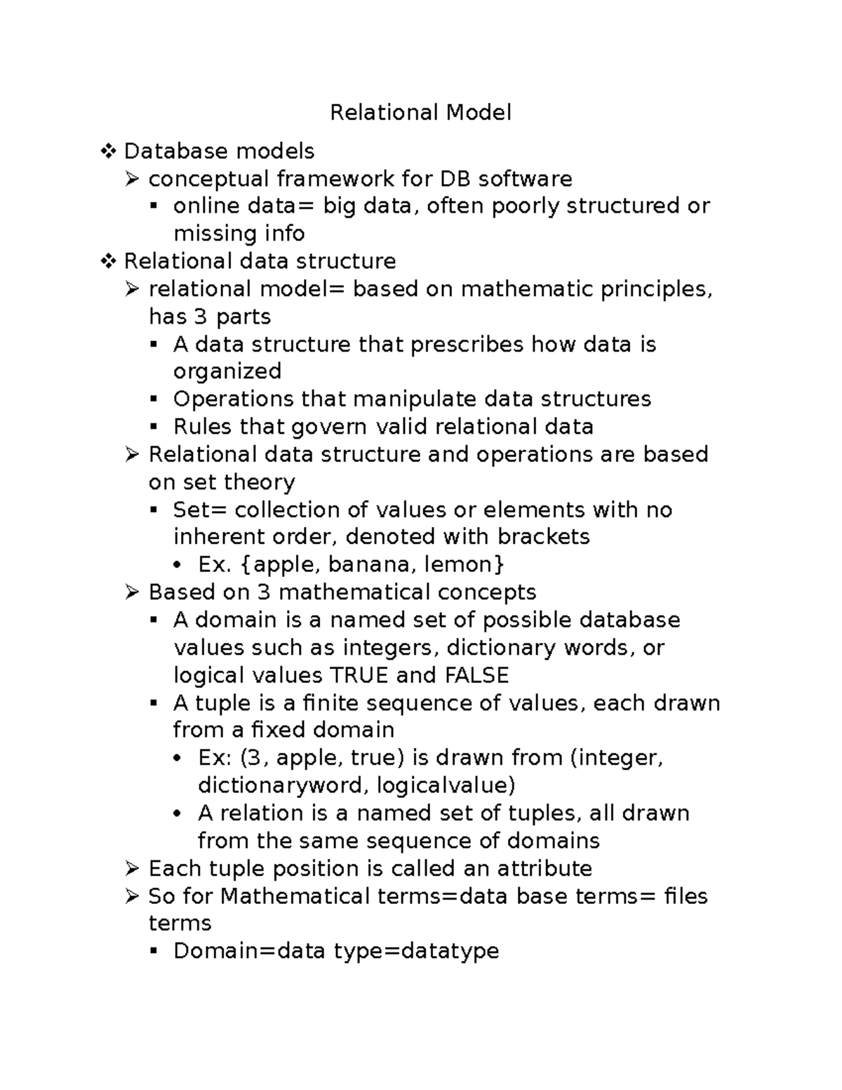 Relational Model Notes - Relational Model Database models conceptual ...