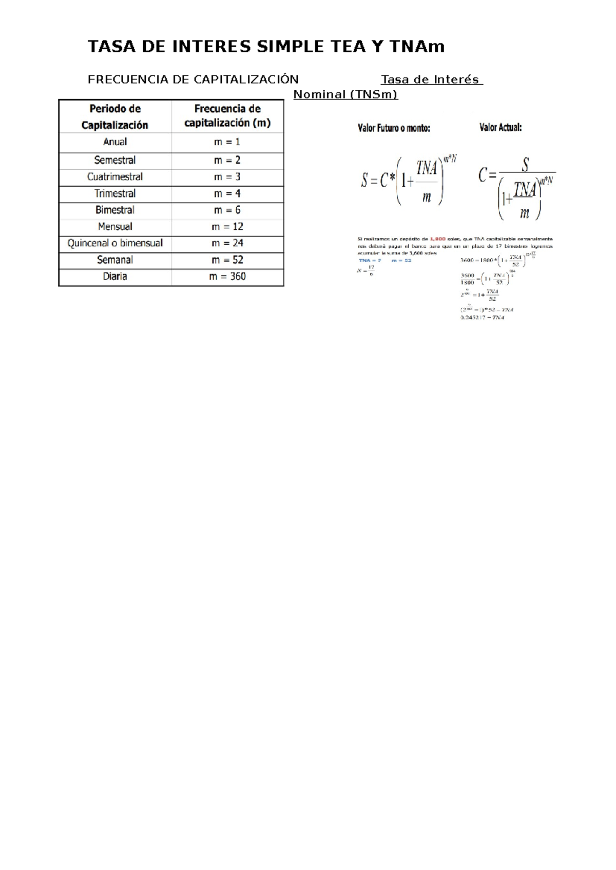 TEA y TNA Semana 1Y 2 - Formulas TEA TNAm - Matemática financiera ...