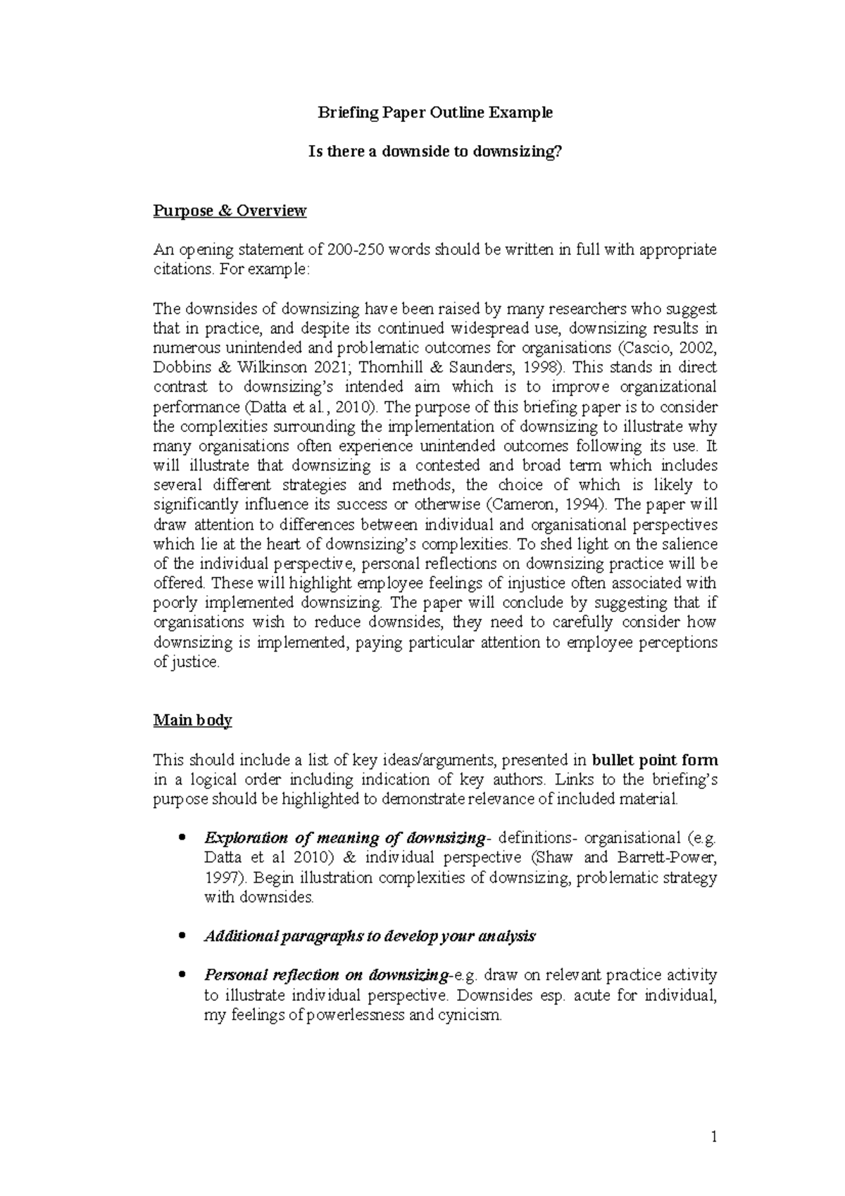Briefing Paper Outline Example - For example: The downsides of ...