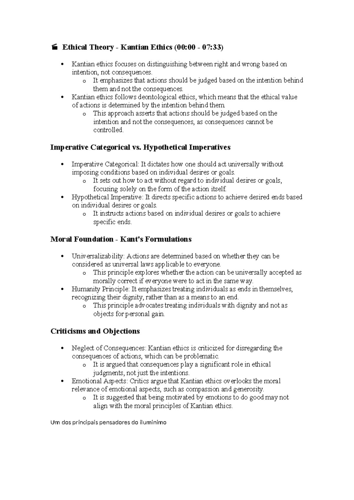 KANT - Resumo sobre o Kant. - Ethical Theory - Kantian Ethics (00:00 ...