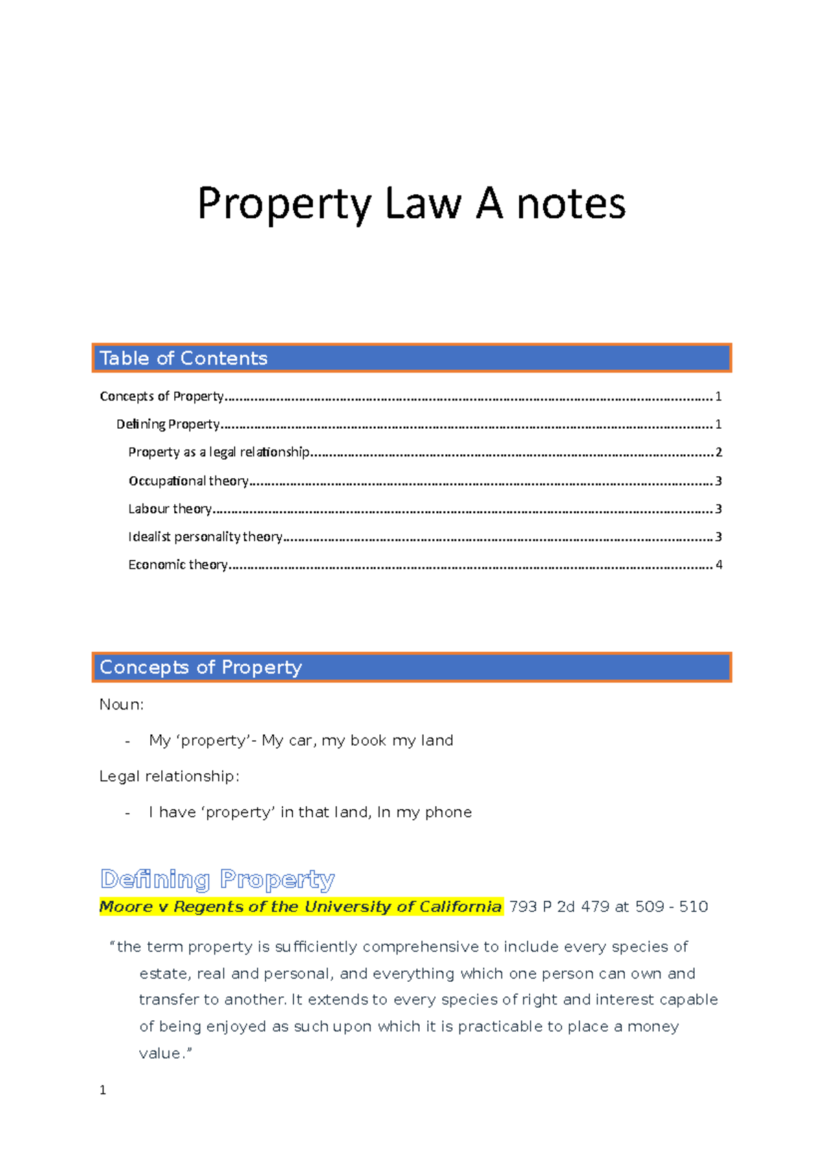 Property Law A notes - Property Law A notes Table of Contents Concepts ...
