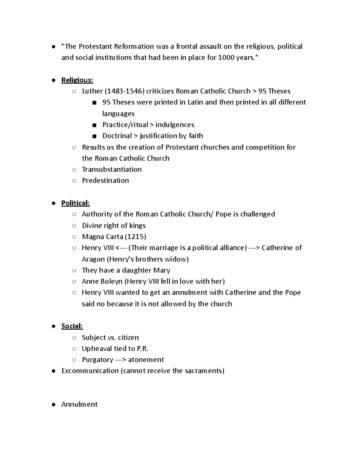 Western Civ Notes One - "The Protestant Reformation was a frontal ...
