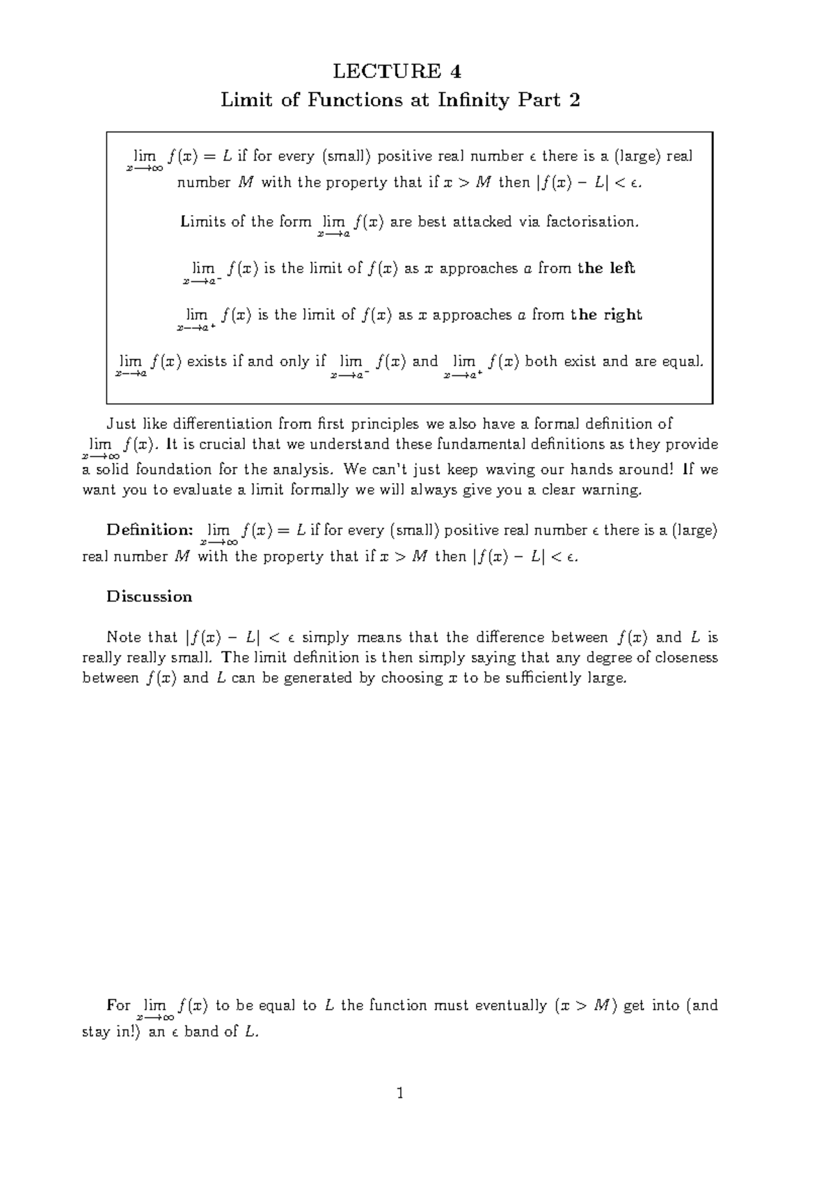 Lecture 04 Limits to infinity Part 2 - LECTURE 4 Limit of Functions at ...